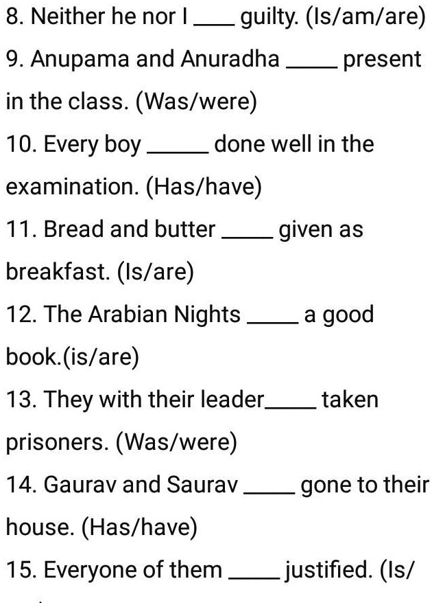 fill in the blanks with the verb in agreement with the subject 8 ...
