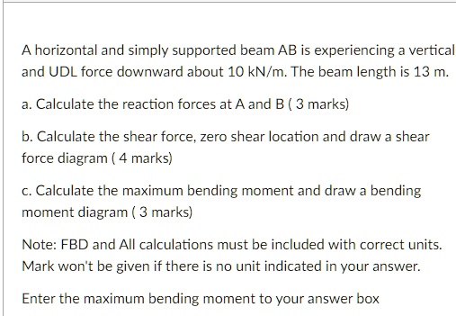 SOLVED: A horizontal and simply supported beam AB is experiencing ...