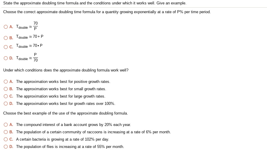 State the approximate doubling time formula and the conditions under ...