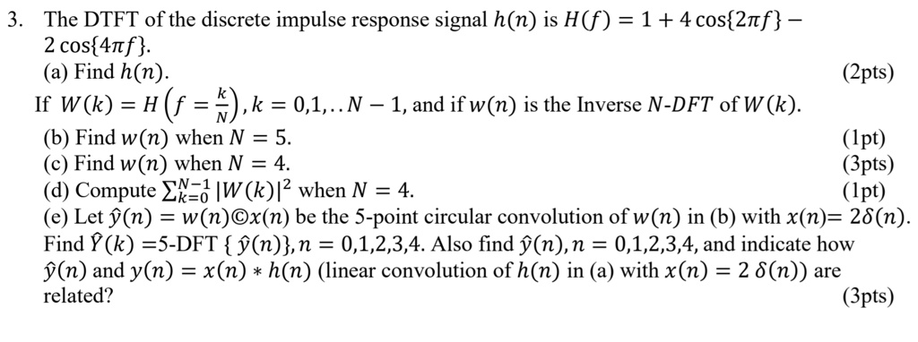 SOLVED: The DTFT of the discrete impulse response signal h(n) is H(f ...