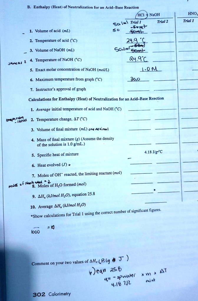 SOLVED: Enthalpy (Heat) of Neutralization for an Acid-Base Reaction HCI ...