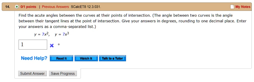 SOLVED: Find the acute angles between the curves at their points of ...