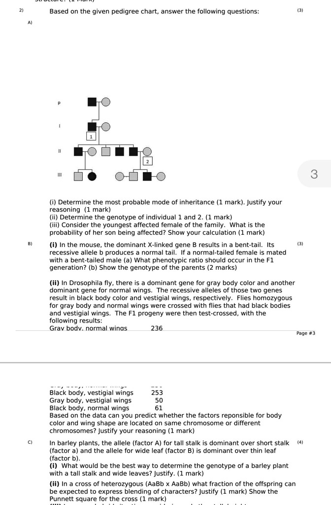 SOLVED: Based on the given pedigree chart, answer the following questions: (i) Determine the ...