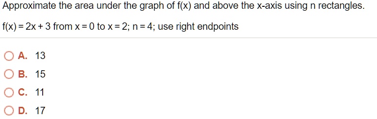 SOLVED: Approximate the area under the graph of f(x) and above the X-axis using n rectangles f(x ...
