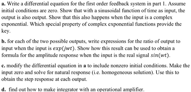 write a differential equation for the first order feedback system in ...