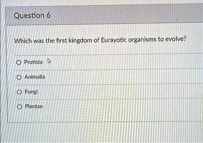 SOLVED: Which was the first kingdom of Eukaryotic organisms to evolve ...