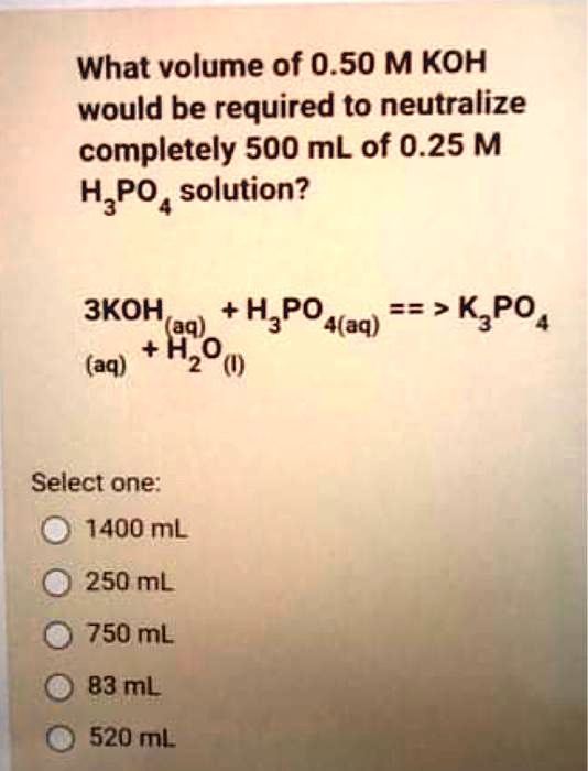 what volume of 050 m koh would be required to neutralize completely 500 ml of 025 m hspo ...