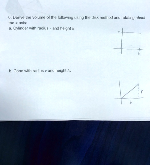 SOLVED: Derive the volume of the following using the disk method and ...