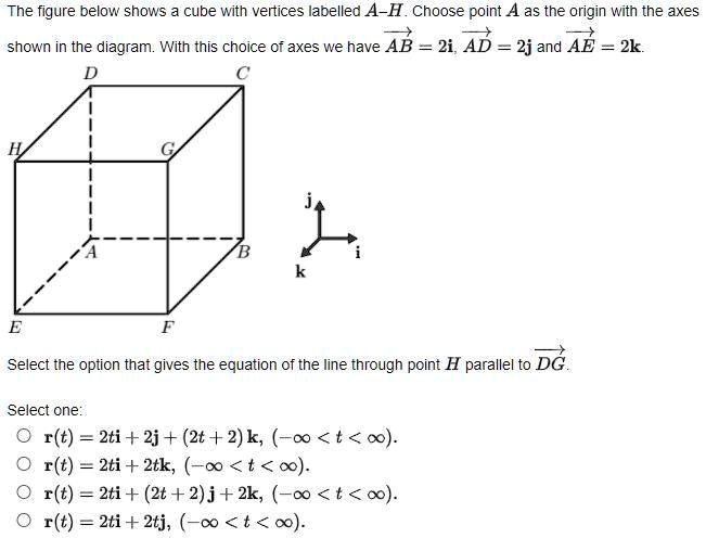 The figure below shows cube with vertices labelled A-H. Choose point A ...