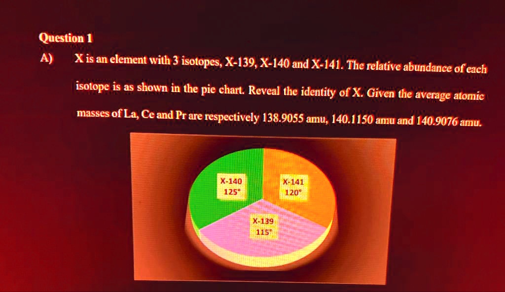 SOLVED: Question 1 A) X is an element with 3 isotopes, X-139, X-140 ...