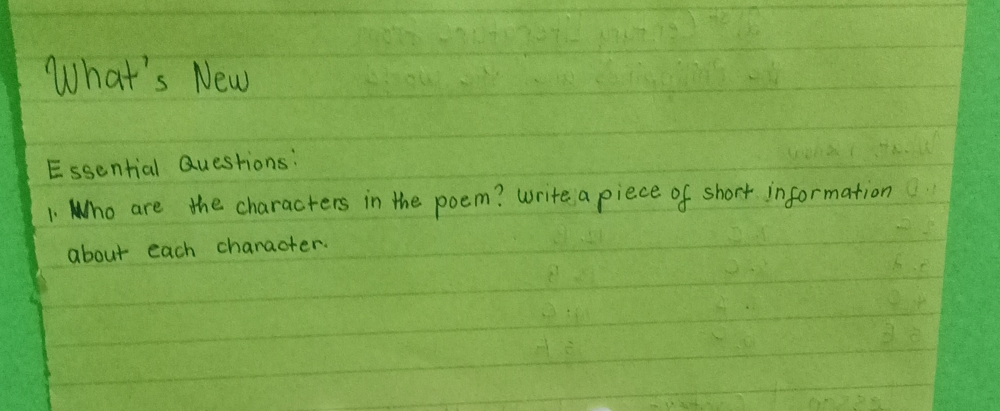 What's New Essential Questions: 1. Who are the characters in the poem ...