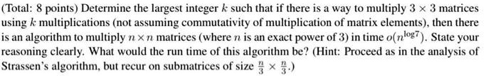 SOLVED:(Total: points) Determine the largest integer k: such that if ...