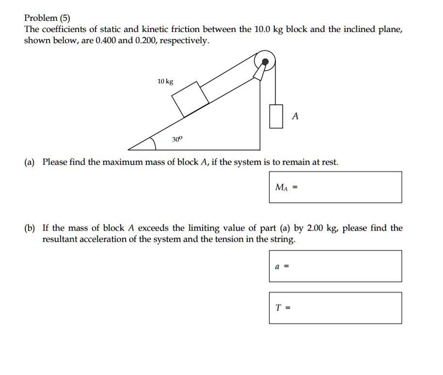 SOLVED: Problem (5) The coefficients of static and kinetic friction between the 10.0 kg block ...