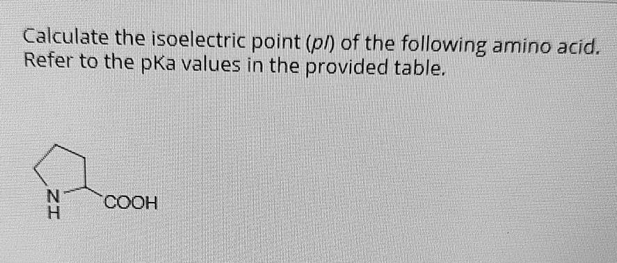 SOLVED: Calculate the isoelectric point (pl) of the following amino acid: Refer to the pKa ...