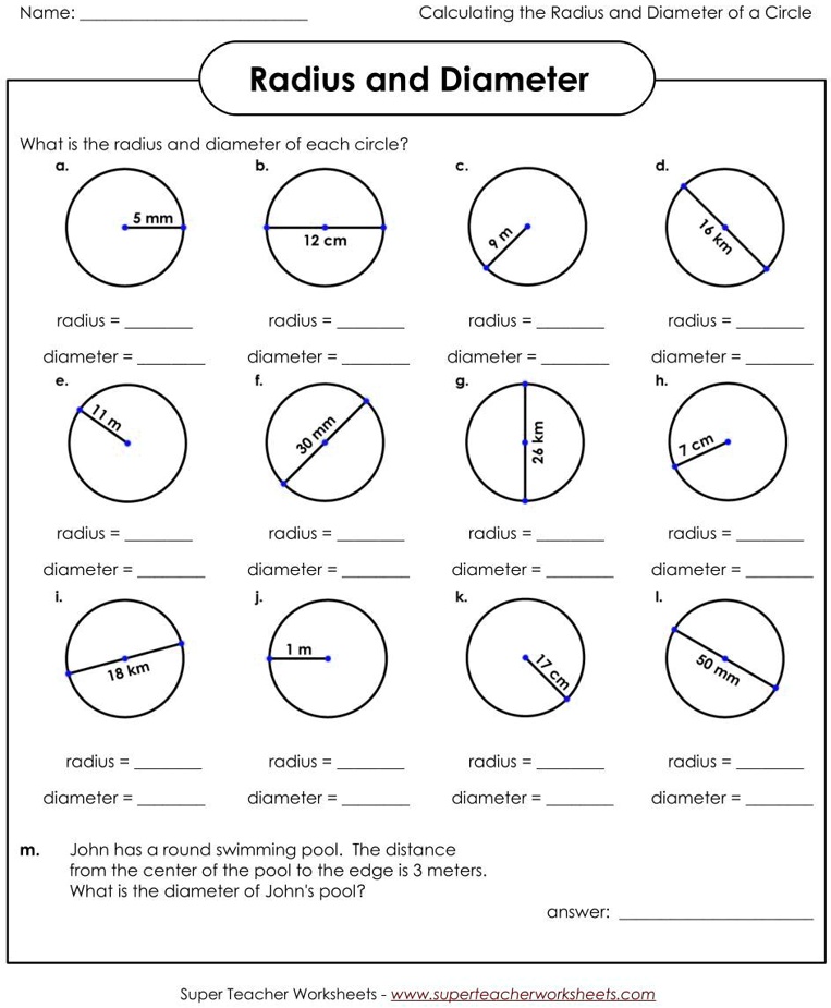 Name: Calculating the Radius and Diameter of a Circle Radius and ...