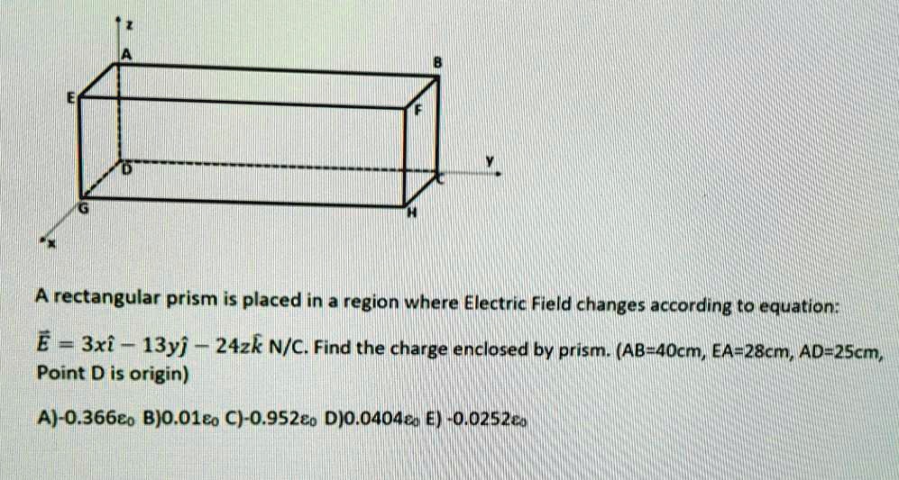 a rectangular prism is placed in a region where electric field changes ...