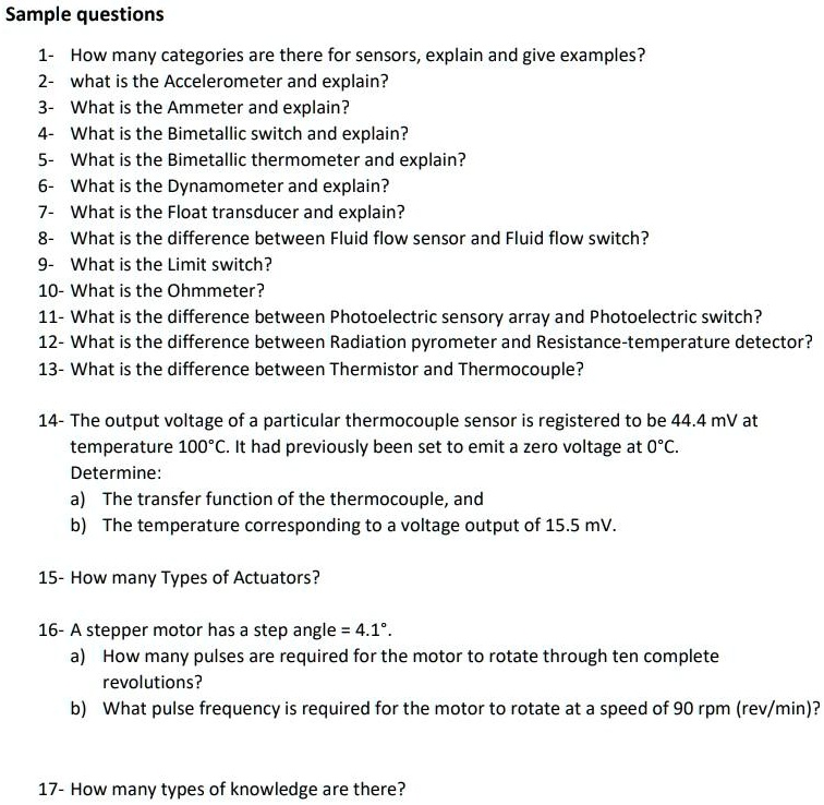 Sample questions 1- How many categories are there for sensors, explain ...