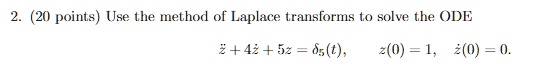 SOLVED: Use the method of Laplace transforms to solve the ODE 2y” + 4y ...