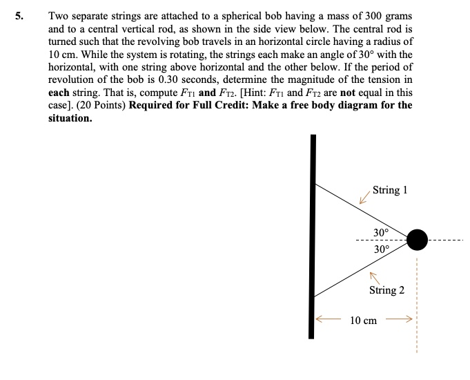 SOLVED: Two separate strings are attached to a spherical bob having a ...