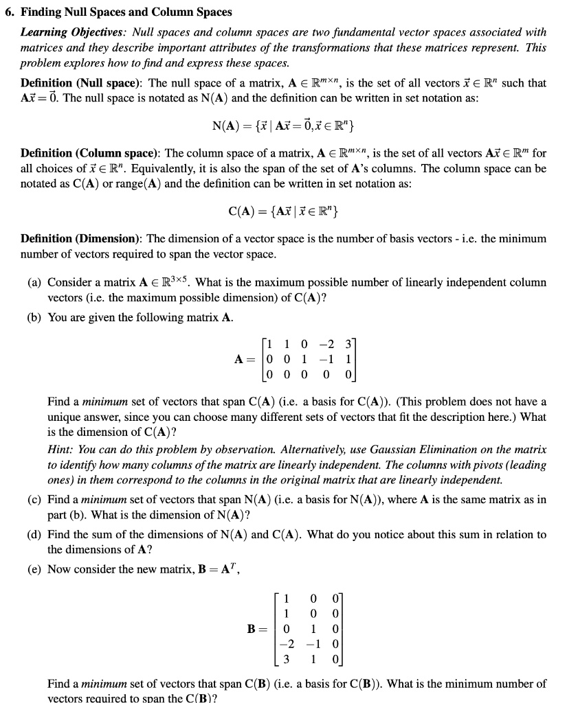 Finding Null Spaces And Column Spaces Learning Objectives Null Spaces 1113