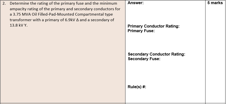 SOLVED: Determine the rating of the primary fuse and the minimum ...