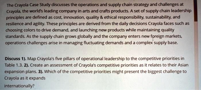 The Crayola Case Study discusses the operations and supply chain strategy and challenges at ...