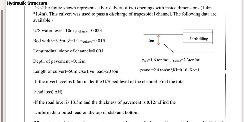 hydraulic structure the figure shown represents a box culvert of two ...