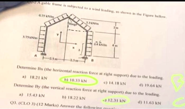 SOLVED: solve with steps please gable frame is subjected to a wind loading, as shown in the ...