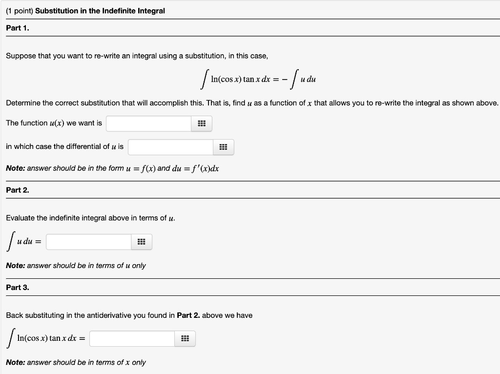 point substitution in the indefinite integral part 1 suppose that you ...