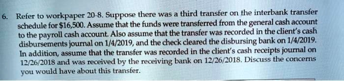 SOLVED: Refer to workpaper 20-8. Suppose there was a third transfer on ...