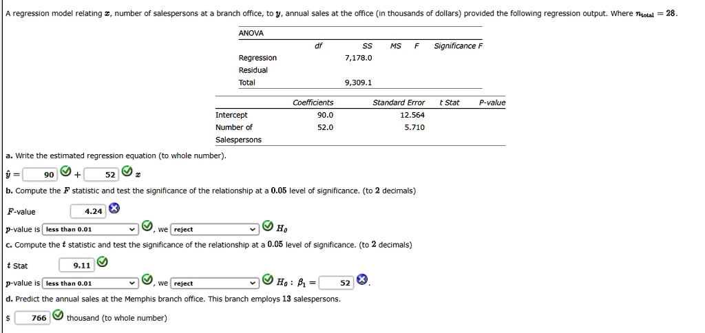 SOLVED: a. Write the estimated regression equation (to whole number ...