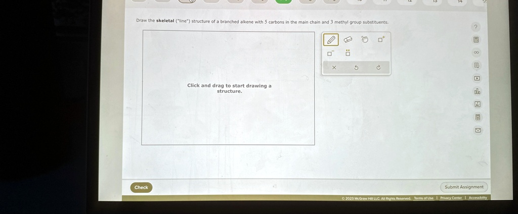 Draw the skeletal ("line") structure of a branched alkene with 5 ...