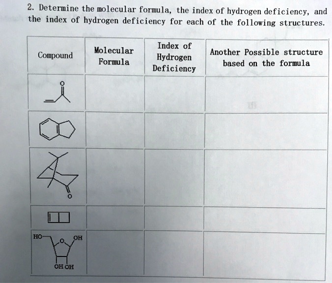 determine the molecular formula the index of hydrogen deficiency and the index of hydrogen ...