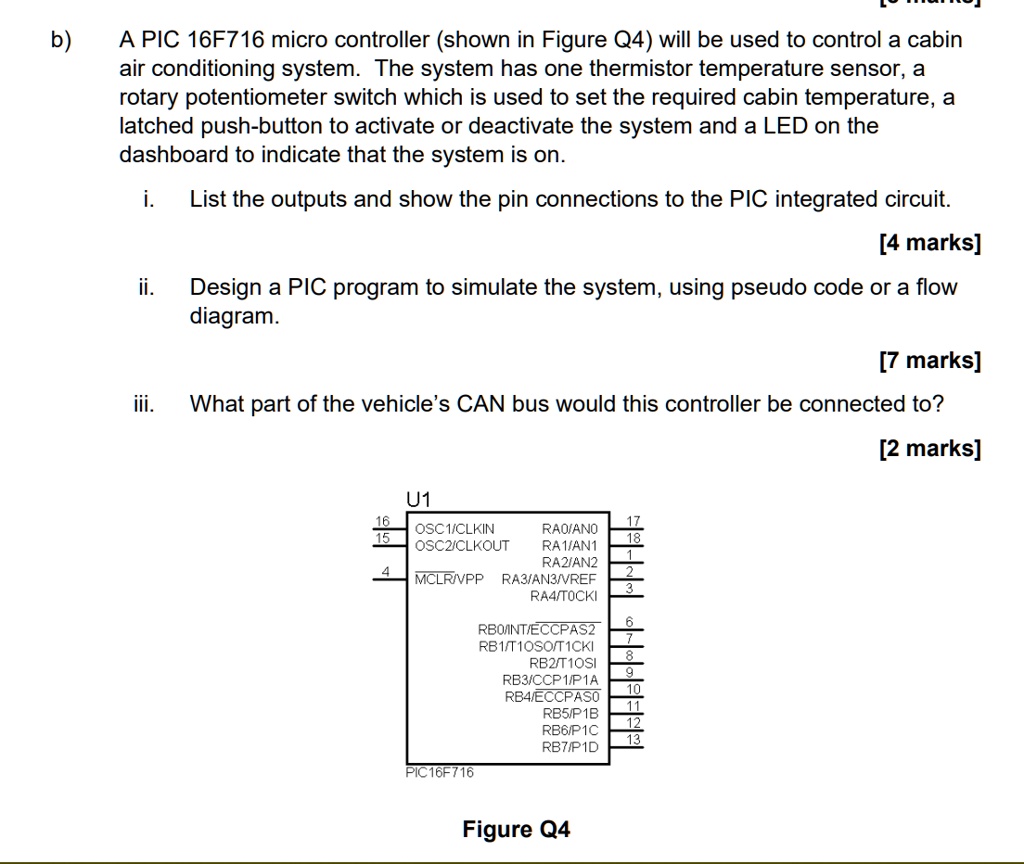 A PIC 16F716 microcontroller (shown in Figure Q4) will be used to control a cabin air ...