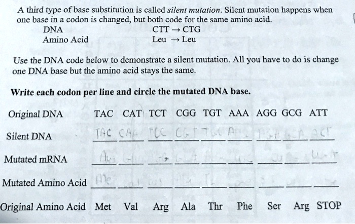 SOLVED: A third type of base substitution is called silent mutation ...