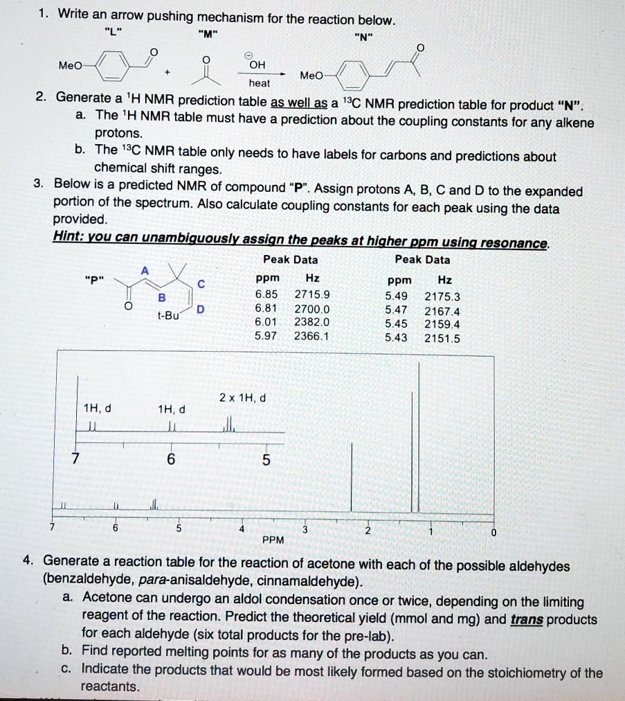 write an arrow pushing mechanism for the reaction below meo oh meo heat generate a h nmr ...