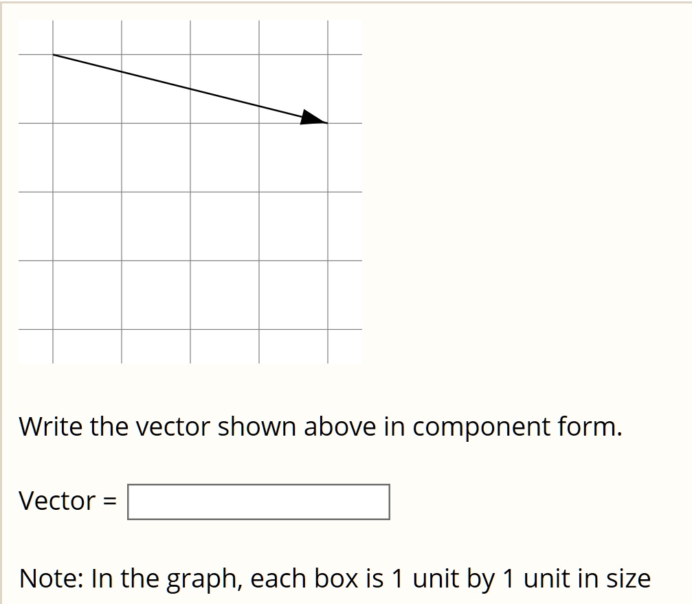 SOLVED: Write the vector shown above in component form: Vector Note: In the graph, each box is 1 ...