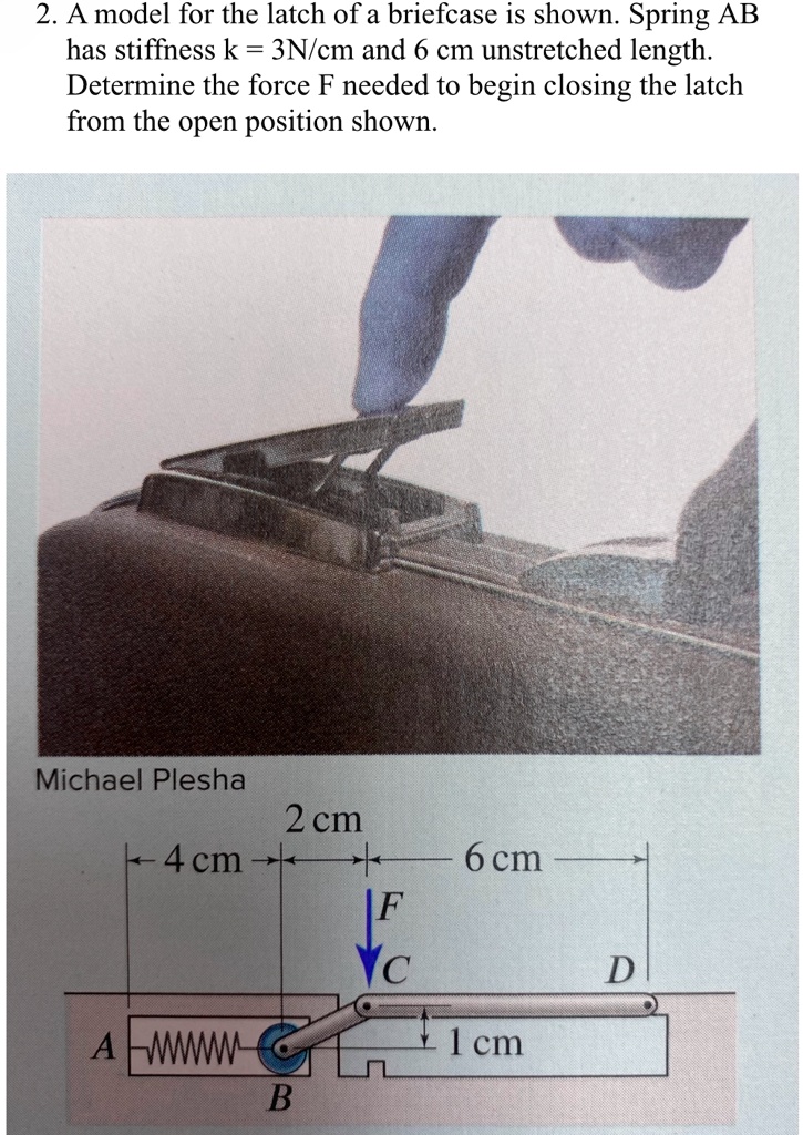 a model for the latch of a briefcase is shown spring ab has stiffness k ...
