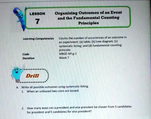 LESSON 7 Organizing Outcomes of an Event and the Fundamental Counting ...