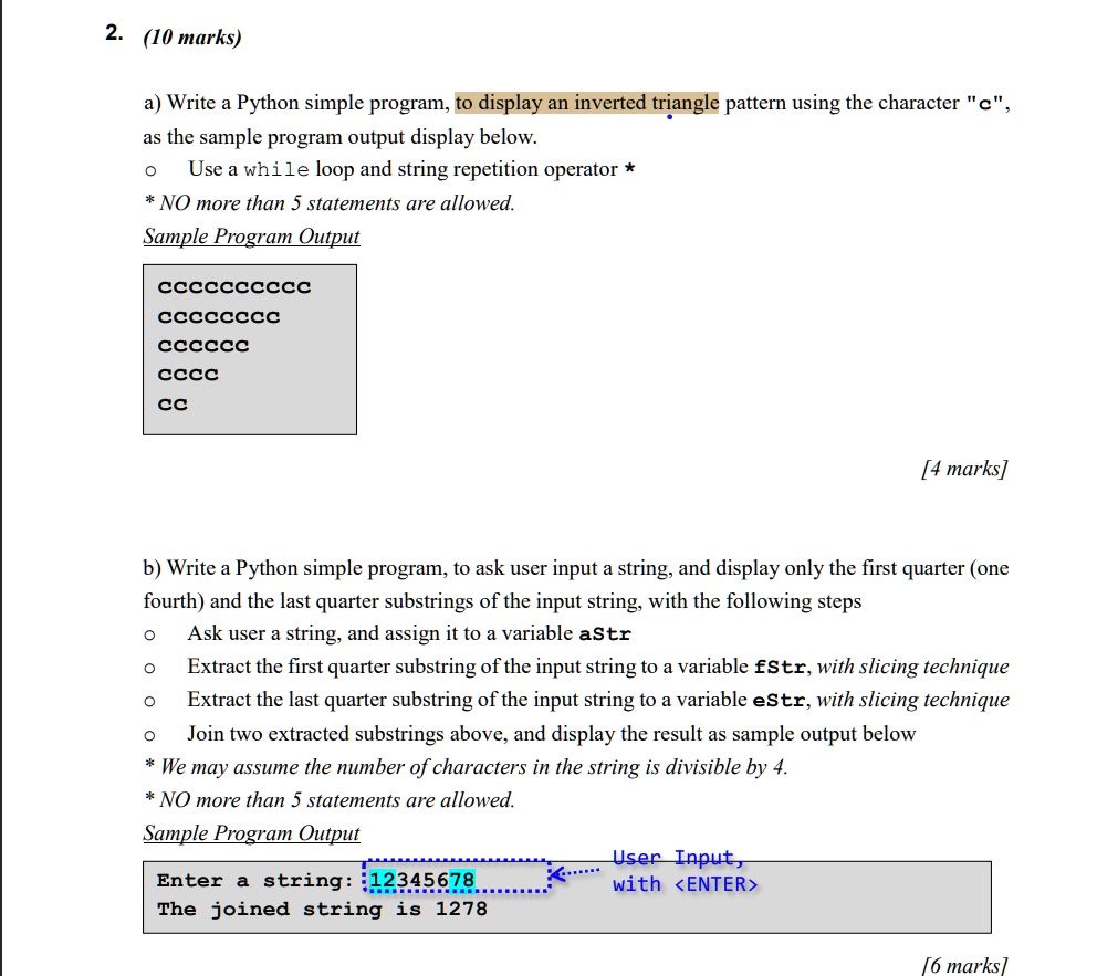 Solved Write A Python Simple Program To Display An Inverted Triangle Pattern Using The 2313