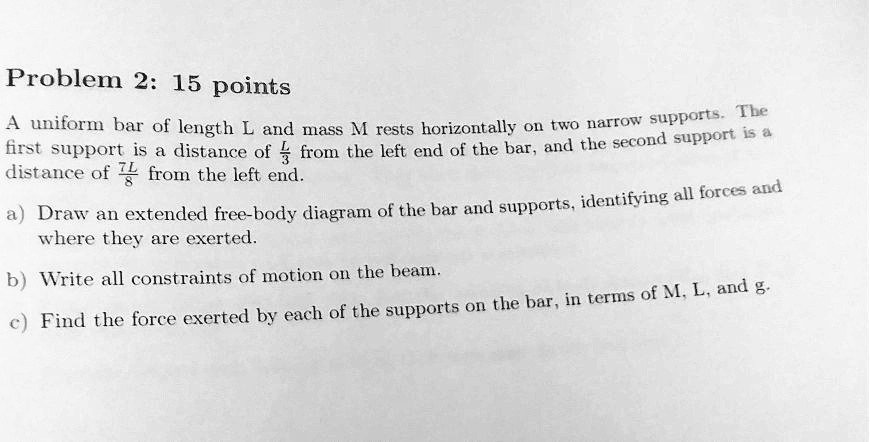SOLVED: Problem 2: 15 points supports: The uniform bar of length L and ...