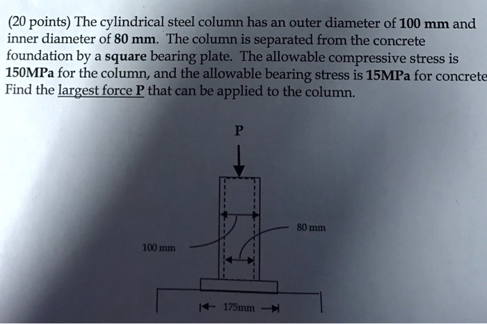 (20 points) The cylindrical steel column has an outer diameter of 100 ...