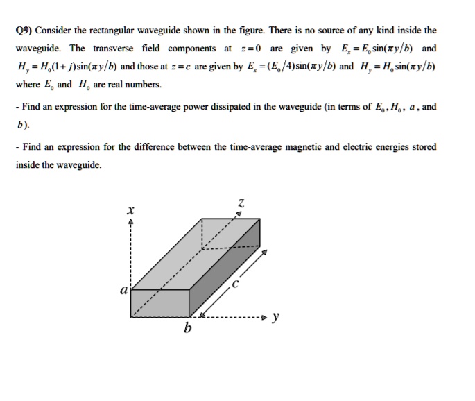 SOLVED: Q9) Consider the rectangular waveguide shown in the figure ...