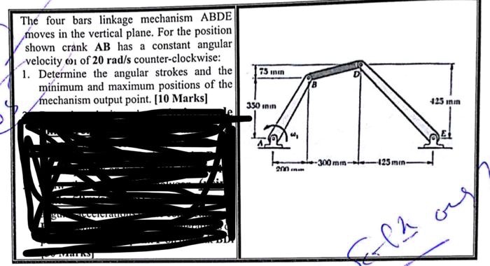 SOLVED: The four-bar linkage mechanism ABDE moves in the vertical plane ...