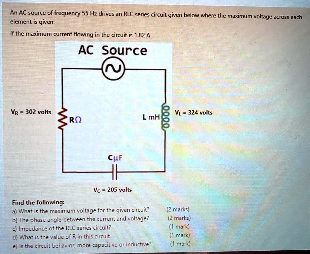 SOLVED: An AC source of frequency 55 Hz drives an RLC series circuit ...