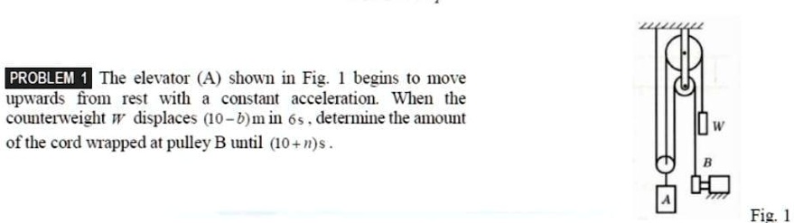 SOLVED: PROBLEM 1 The elevator A shown in Fig.1 begins to move upwards ...