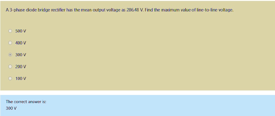 SOLVED: A 3-phase diode bridge rectifier has the mean output voltage as ...