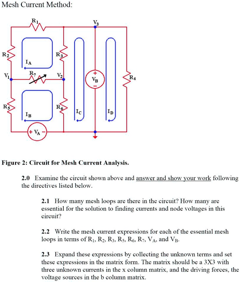 SOLVED: Mesh Current Method V, VB IB Figure 2: Circuit for Mesh Current Analysis 2.0 Examine the ...