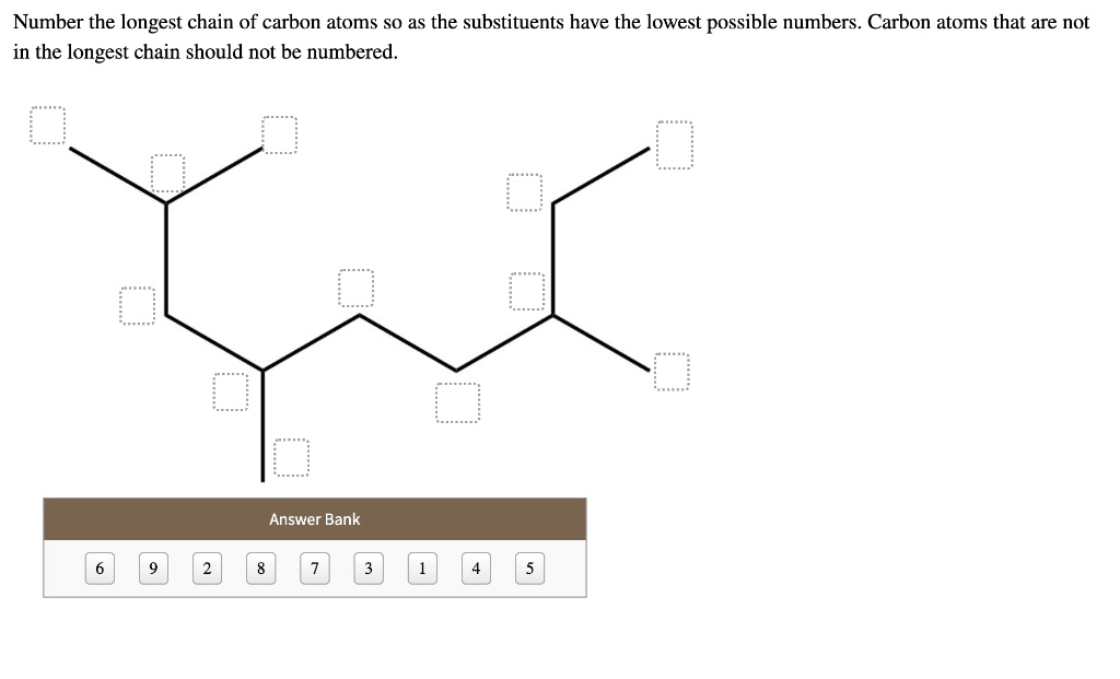SOLVED: Number the longest chain of carbon atoms s0 as the substituents have the lowest possible ...