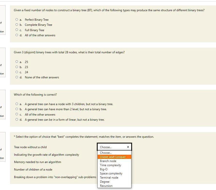 Solved Given A Fixed Number Of Nodes To Construct A Binary Tree Bt Which Of The Following
